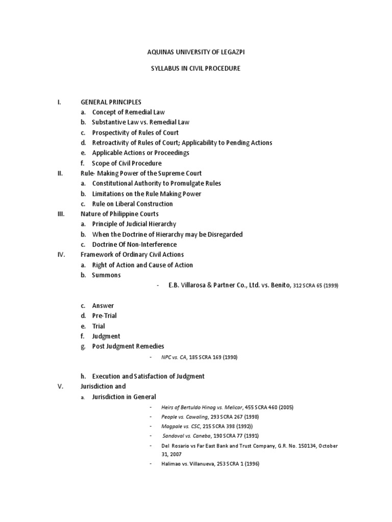 Civil Procedure Syllabus) | PDF