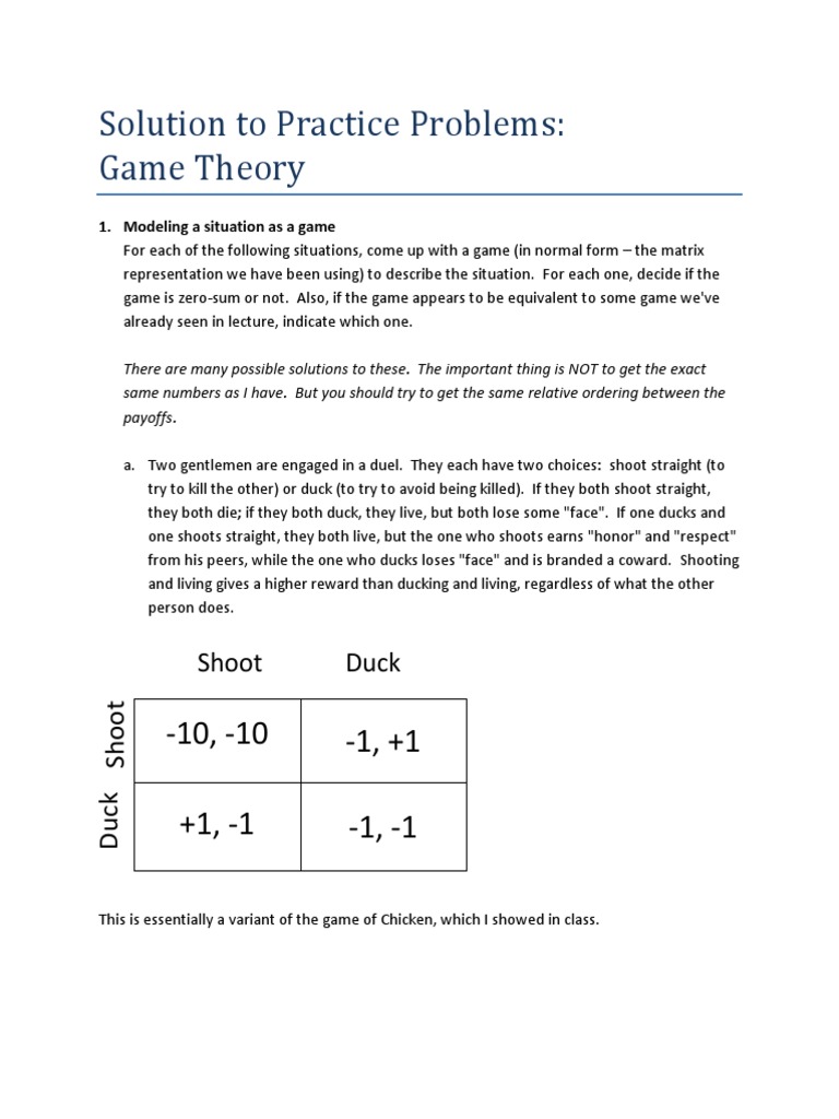 Solution Practice Problems Game Theory | PDF | Leisure Activities ...