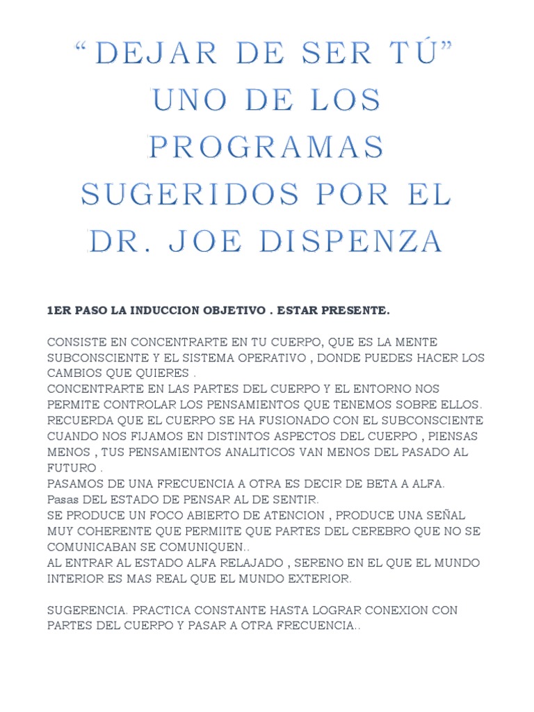 Dejar De Ser Tu Joe Dispenza Descargar Gratis Pdf Naturaleza