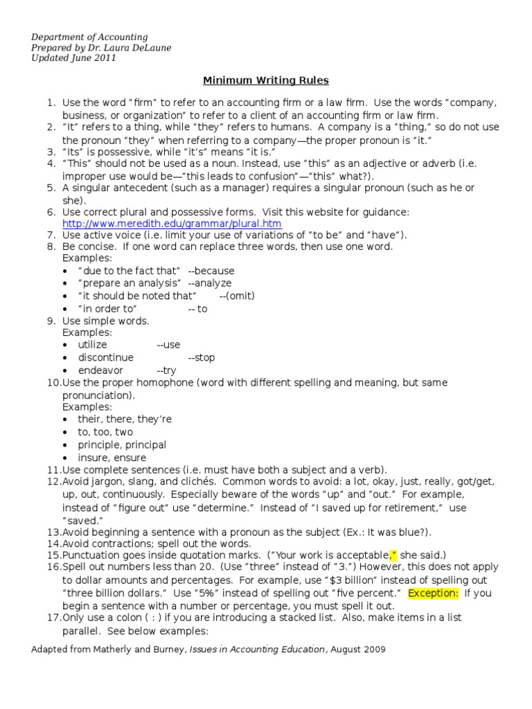 Minimum Writing Rules | PDF | Grammatical Number | Grammar