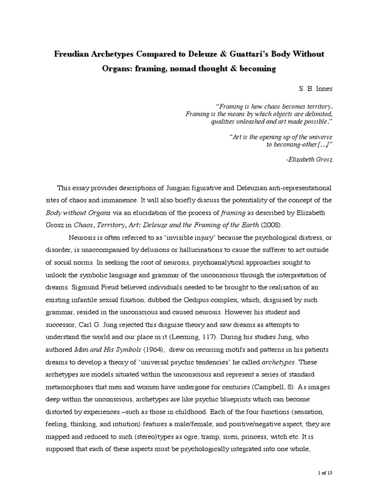 Freudian Archetypes Compared To Deleuze & Guattaris Body Without Organs ...