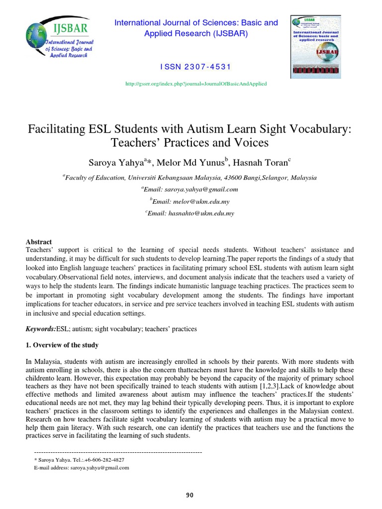 Facilitating ESL Students With Autism Learn Sight Vocabulary: Teachers ...
