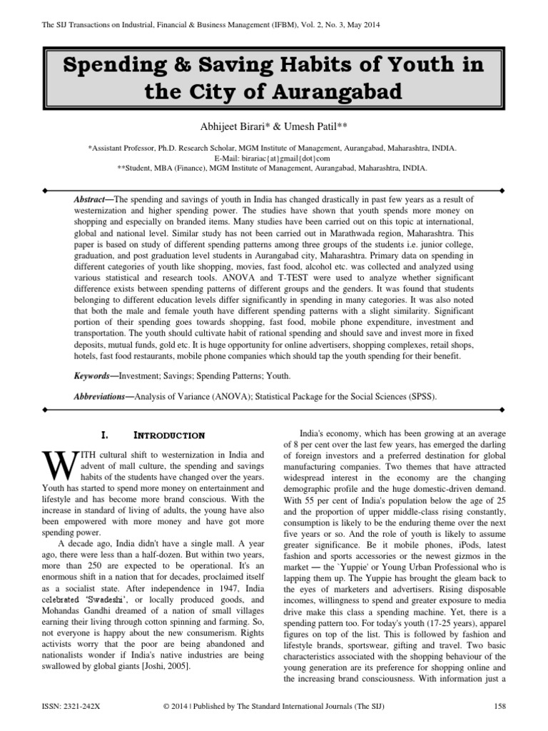 Spending & Saving Habits of Youth in The City of Aurangabad | PDF ...