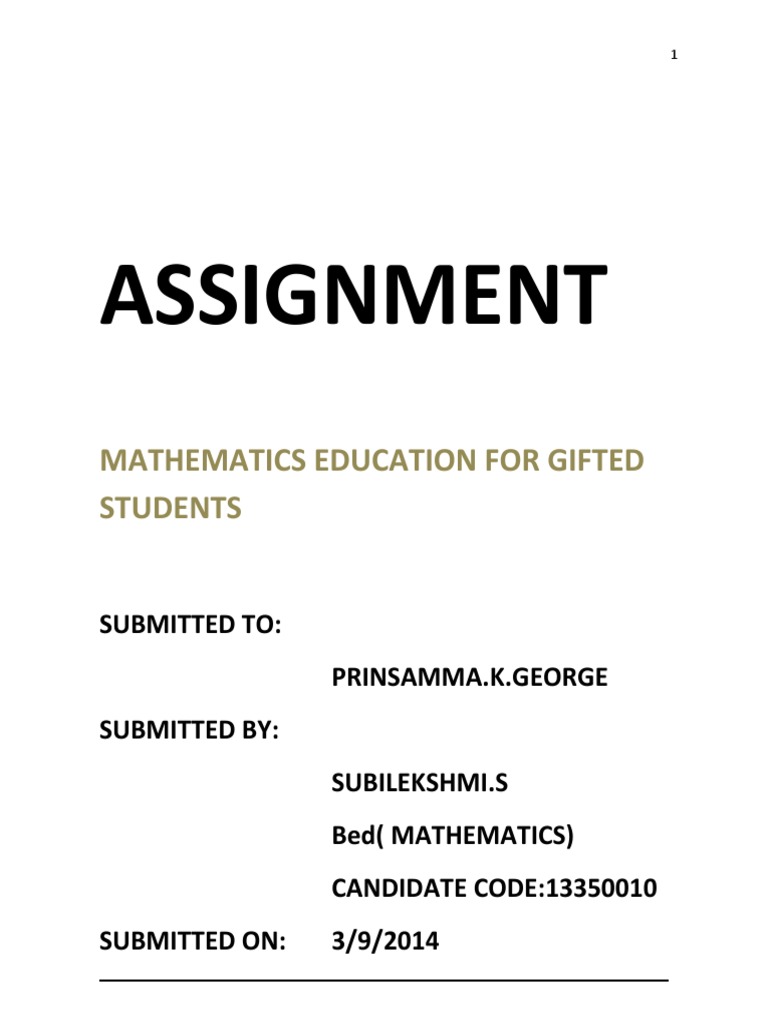 Assignment: Mathematics Education For Gifted Students | PDF ...
