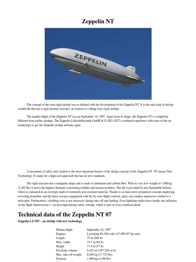 Zeppelin NT: Technical Overview | PDF | Airship | Vehicle Operation