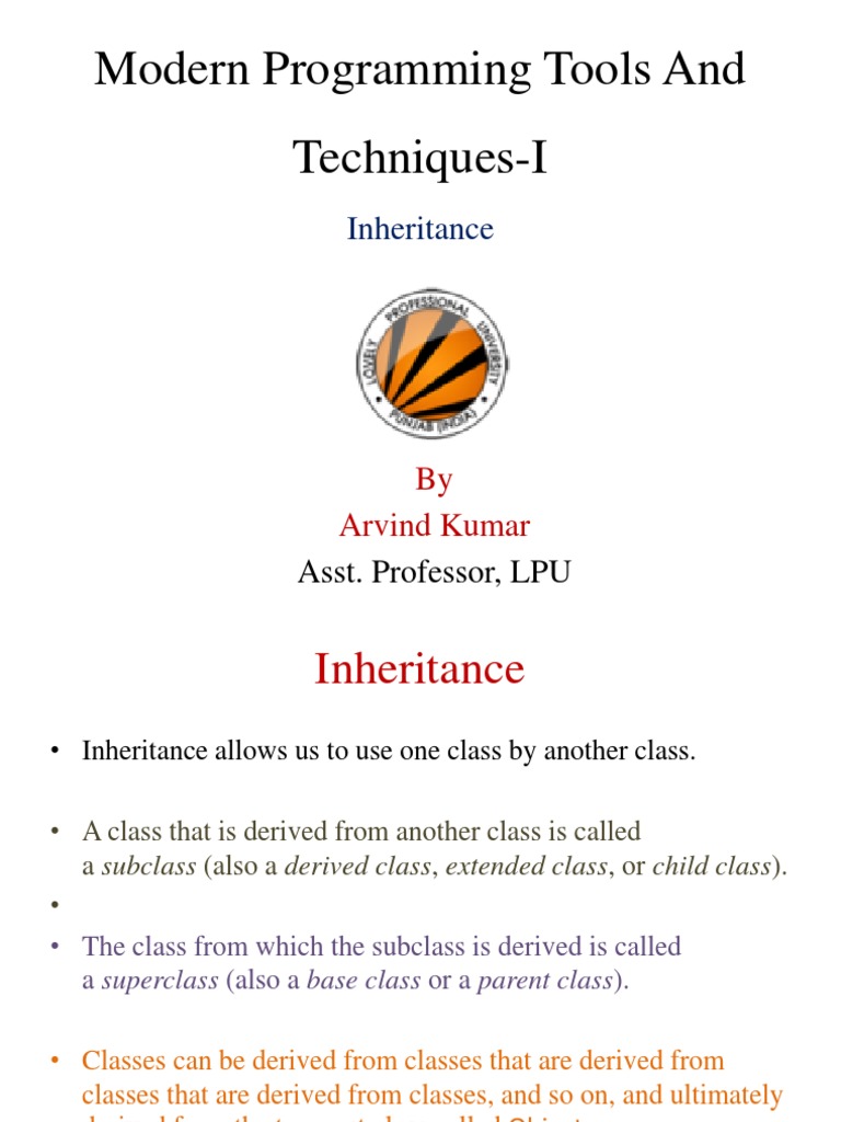 Modern Programming Tools and Techniques-I: Inheritance | PDF | Inheritance (Object Oriented ...