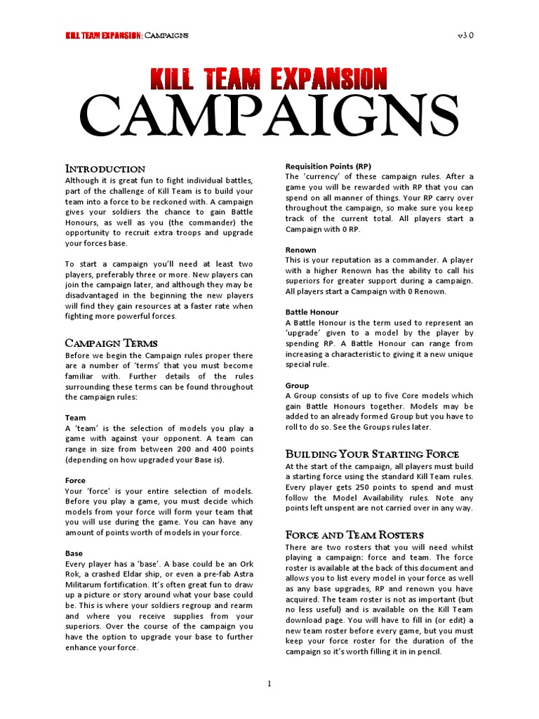 Kill Team Campaign Rules Guide | PDF | Armed Conflict | Unrest