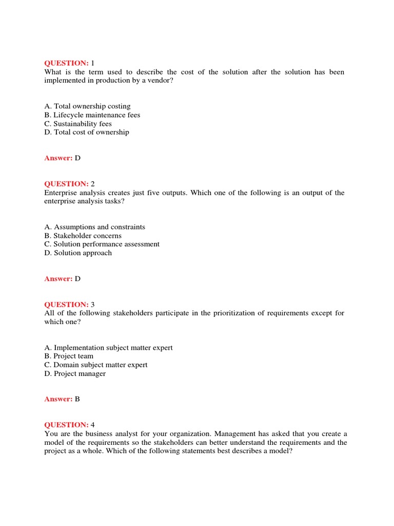 CBAP Sample Test | PDF | Business Analysis | Intelligence Analysis
