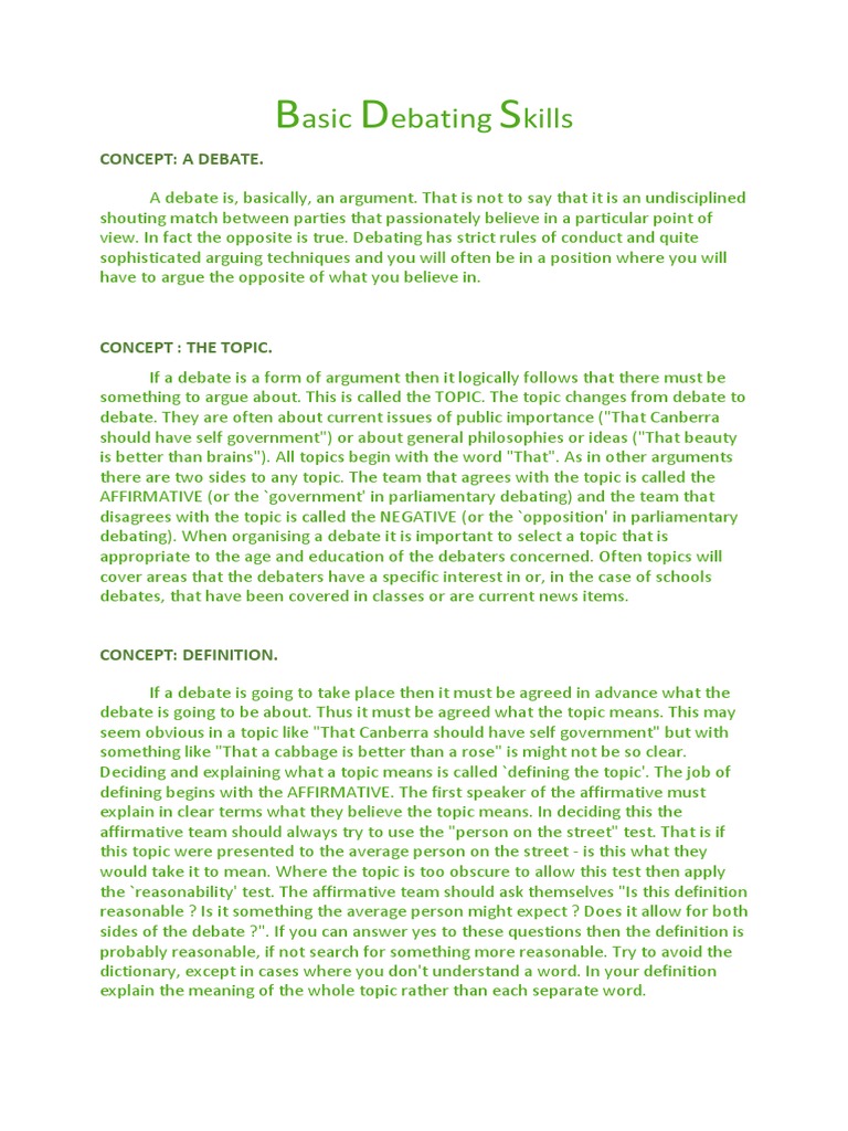 Basic Debating Skills | PDF | Argument | Definition