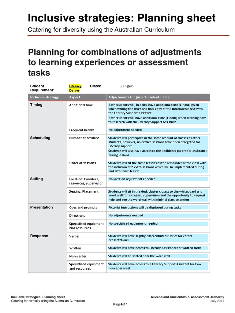 Inclusive Learning Strategies Planning Guide | PDF