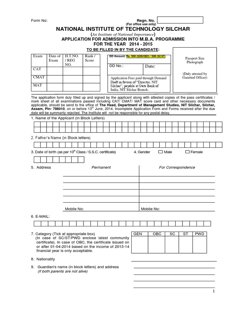 Application Form For MBA | PDF | Government | Business