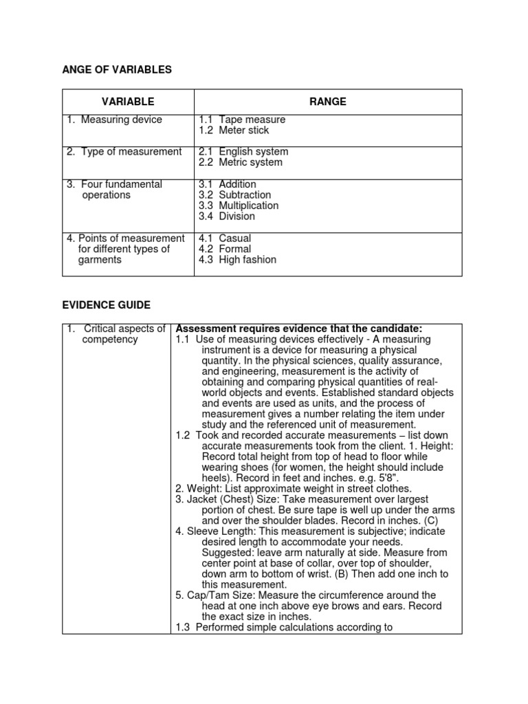 TESDA | PDF | Sewing Machine | Measurement