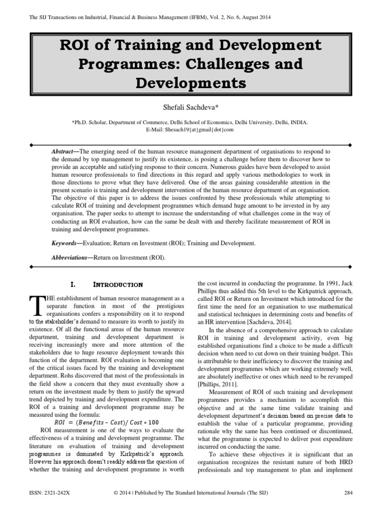 ROI of Training and Development Programmes: Challenges and Developments ...