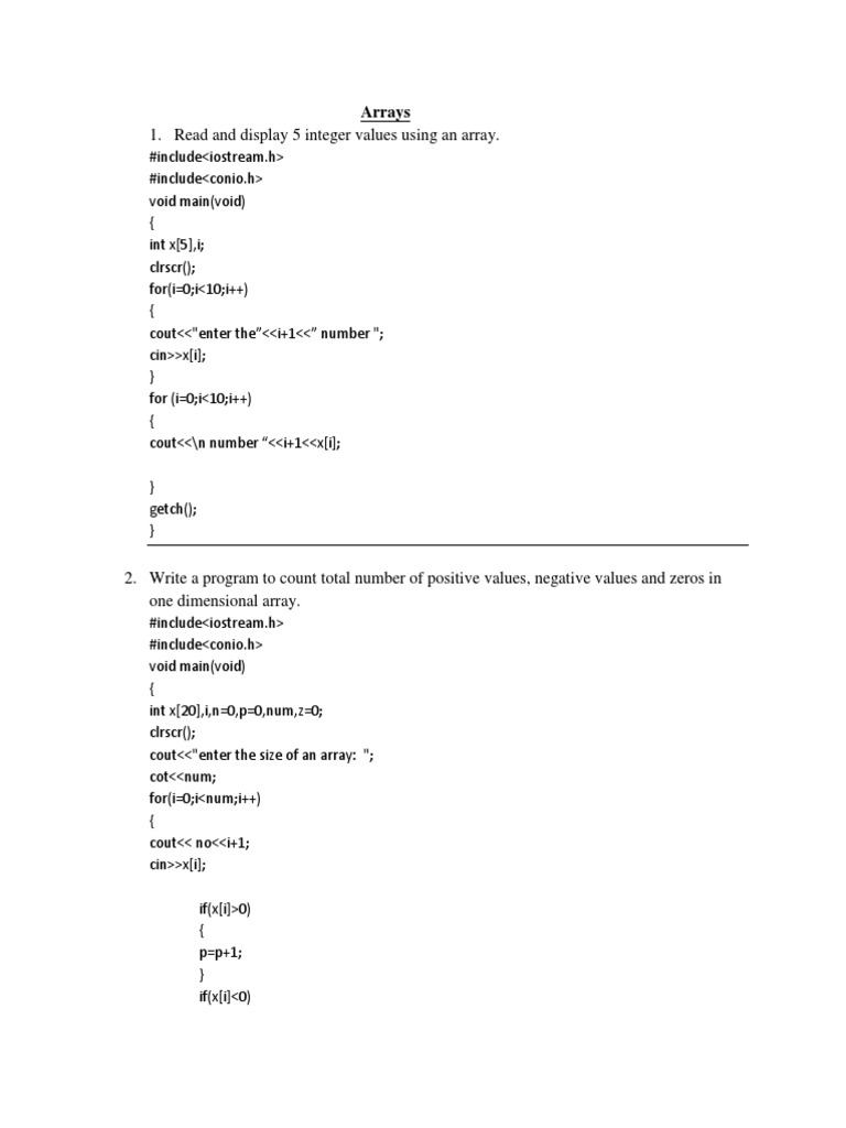 Arrays 1 Read And Display 5 Integer Values Using An Array Pdf Integer Computer Science 8167