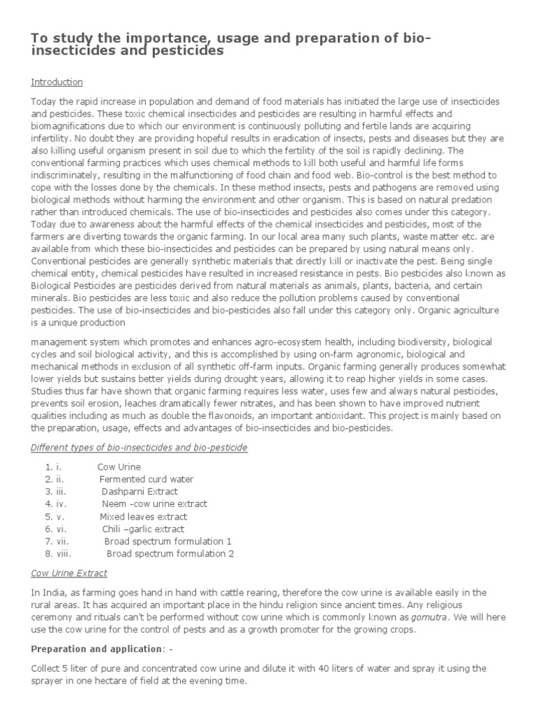 Biology Project To Study Bio-Insecticides and Pesticides | PDF ...