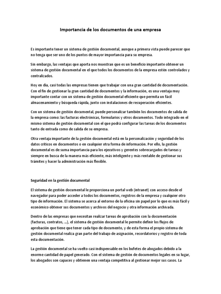 Importancia de Los Documentos de Una Empresa | PDF | Correo electrónico ...
