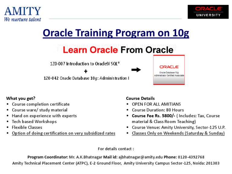 Oracle Training Program On 10g: Course Details What You Get? | PDF ...
