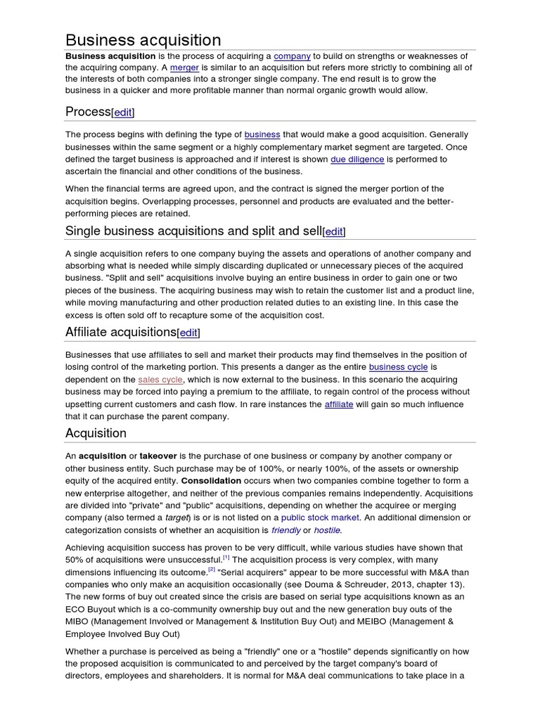 Business Acquisition: Process | Download Free PDF | Mergers And ...