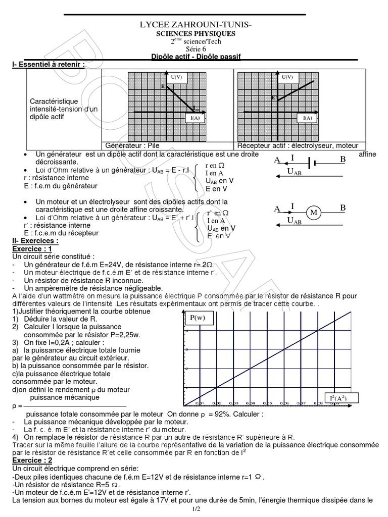 Dipole Actif Dipole Passif | Puissance (physique) | Résistance ...