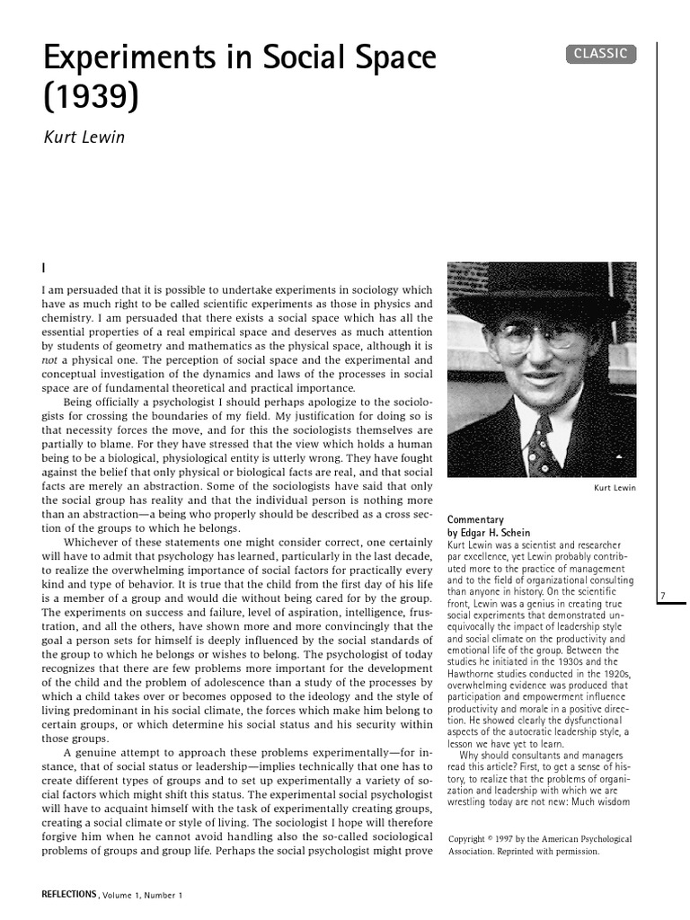 Experiments in Social Space (1939) : Kurt Lewin | PDF | Social Group ...