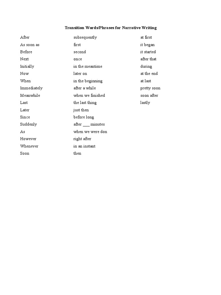 Transitionwords Narrative | PDF | Language Mechanics | Linguistic Typology