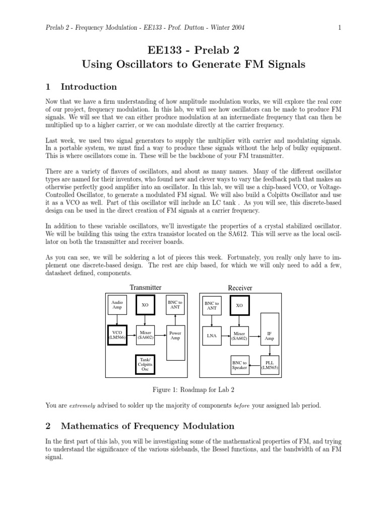 EE133 - Prelab 2 Using Oscillators To Generate FM Signals: Transmitter Receiver | PDF ...