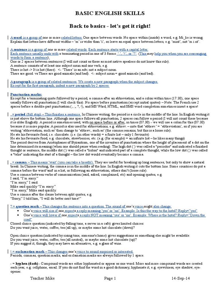 Basic English Skills Back To Basics - Let's Get It Right!: Punctuation ...