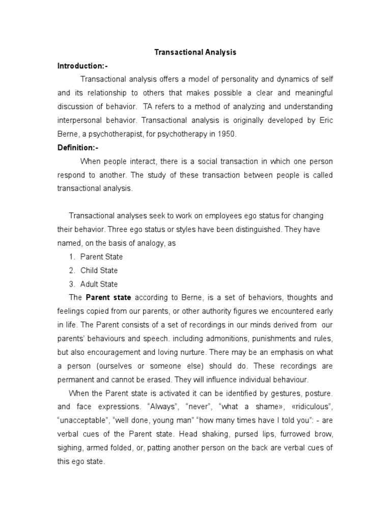 Transactional Analysis | PDF | Cognitive Science | Behavioural Sciences