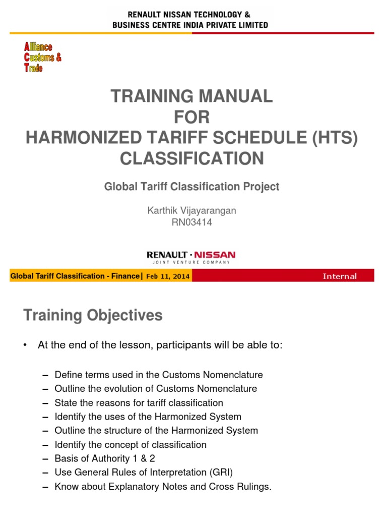 Training Manual For Harmonized Tariff Schedule (HTS) Classification ...