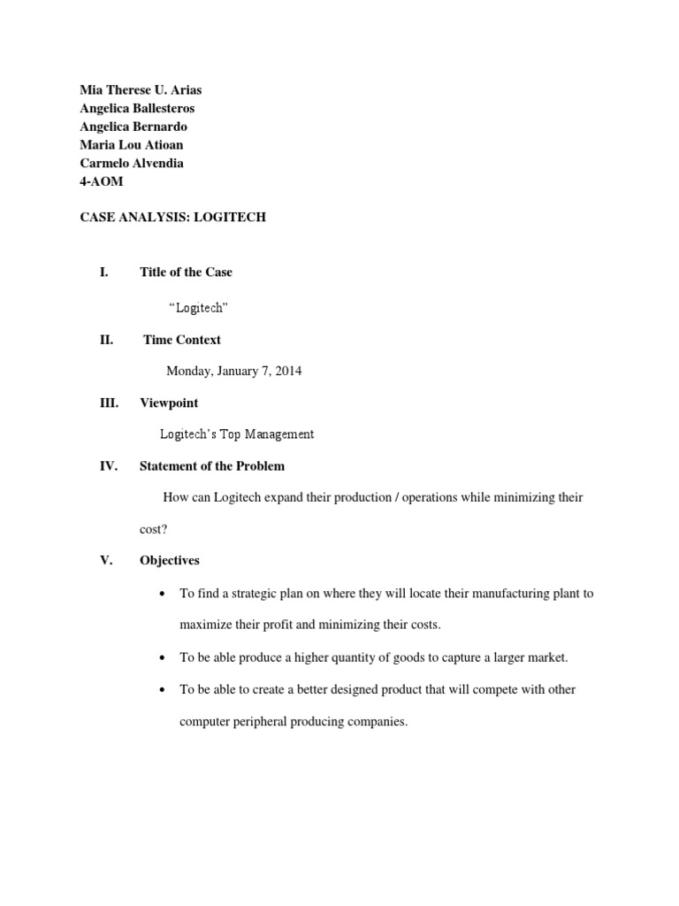 Case Analysis LOGITECH With Answers | PDF | Labour Economics | Patient Protection And Affordable ...