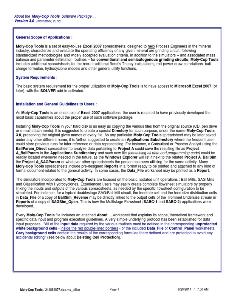 Moly-Cop Tools 3.0: Mineral Grinding Software | PDF | Microsoft Excel ...
