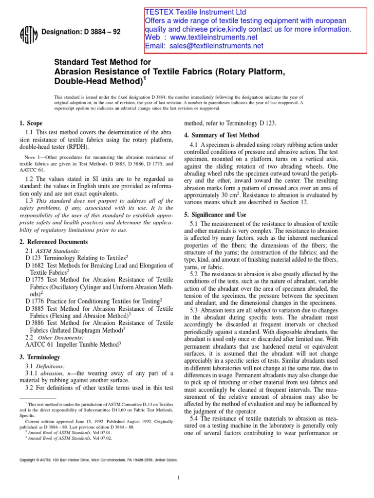 Astm D3884-Abrasion Taber Test | PDF | Wear | Bearing (Mechanical)