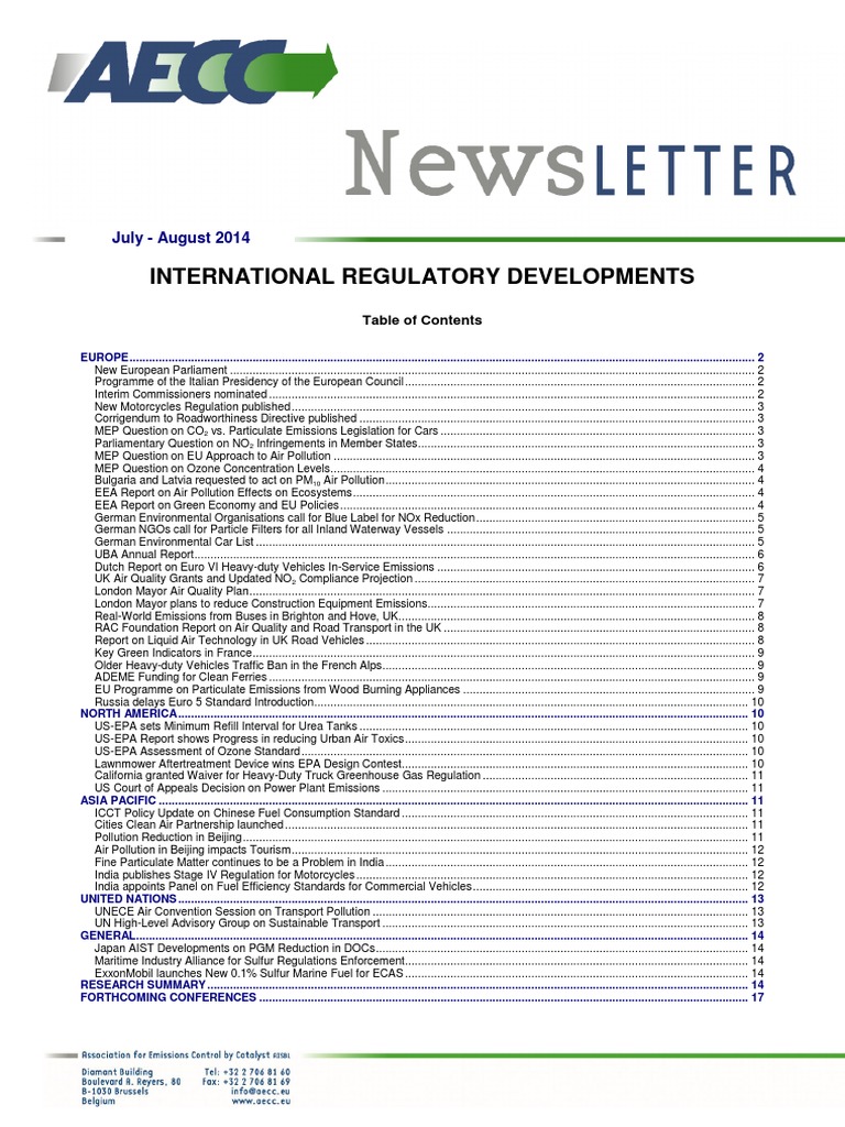 AECC Newsletter July-August 2014 | PDF | Emission Standard | Air Pollution