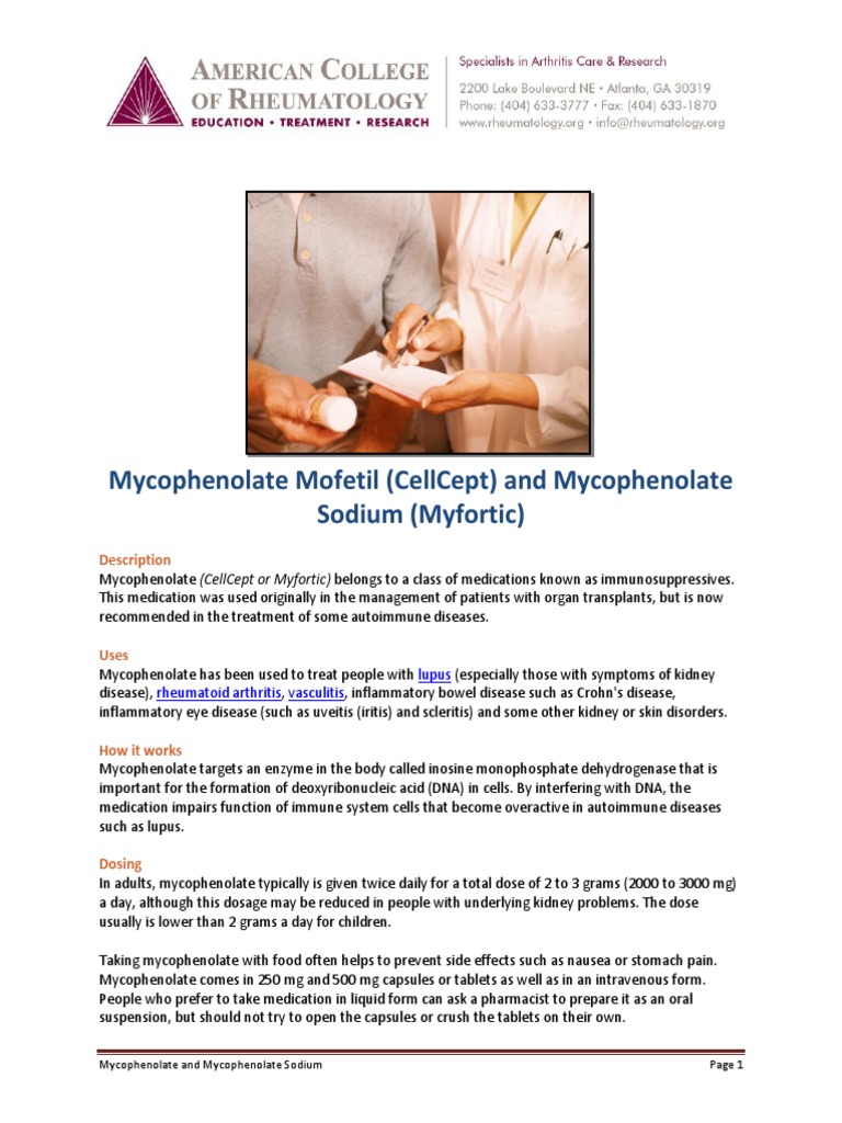Mycophenolate Mofetil (Cellcept) and Mycophenolate Sodium (Myfortic ...