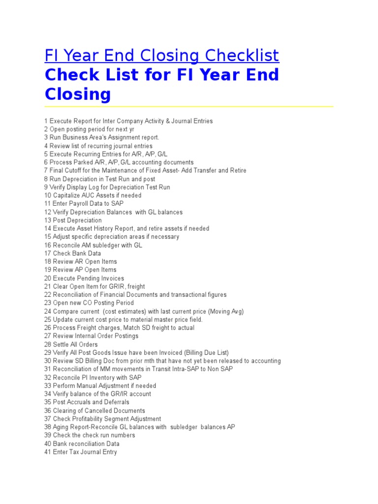 FI Year End Closing Checklist - 2014 | PDF | Accounting | Business ...