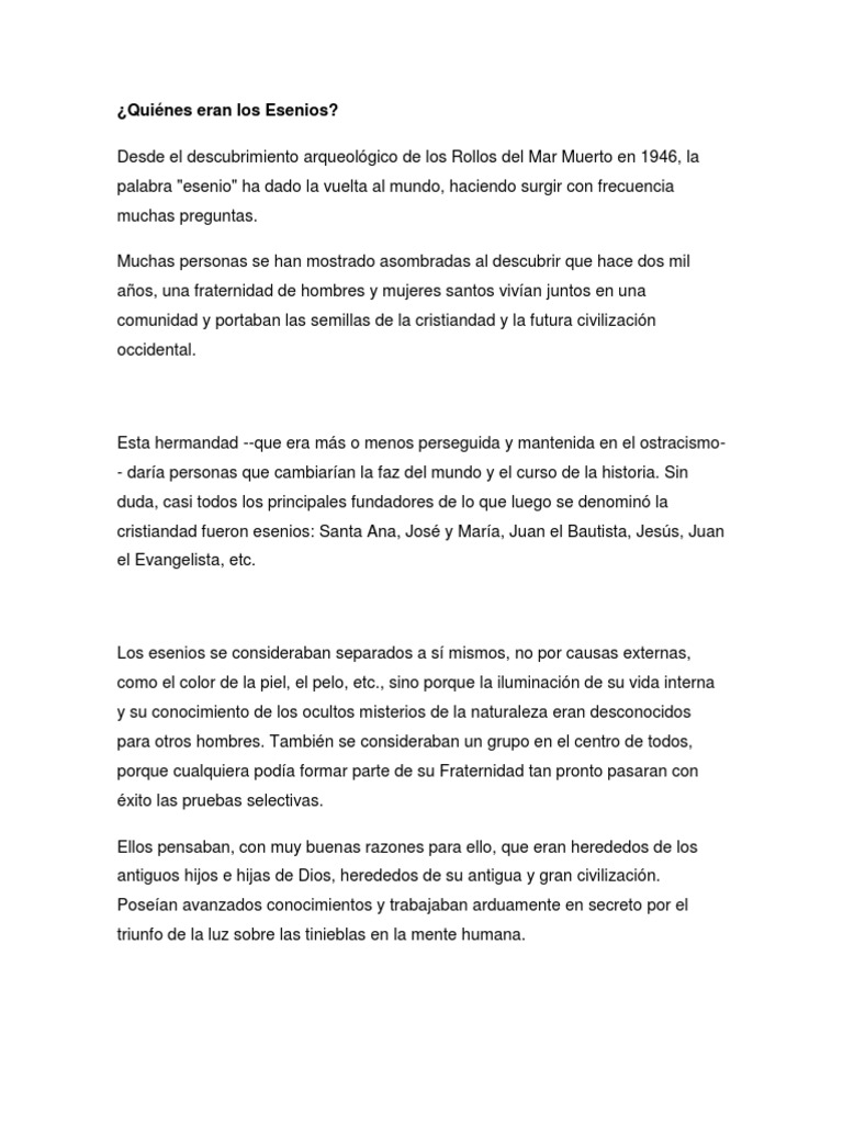 Quiénes Eran Los Esenios | PDF | Manuscritos del Mar Muerto | Jesús