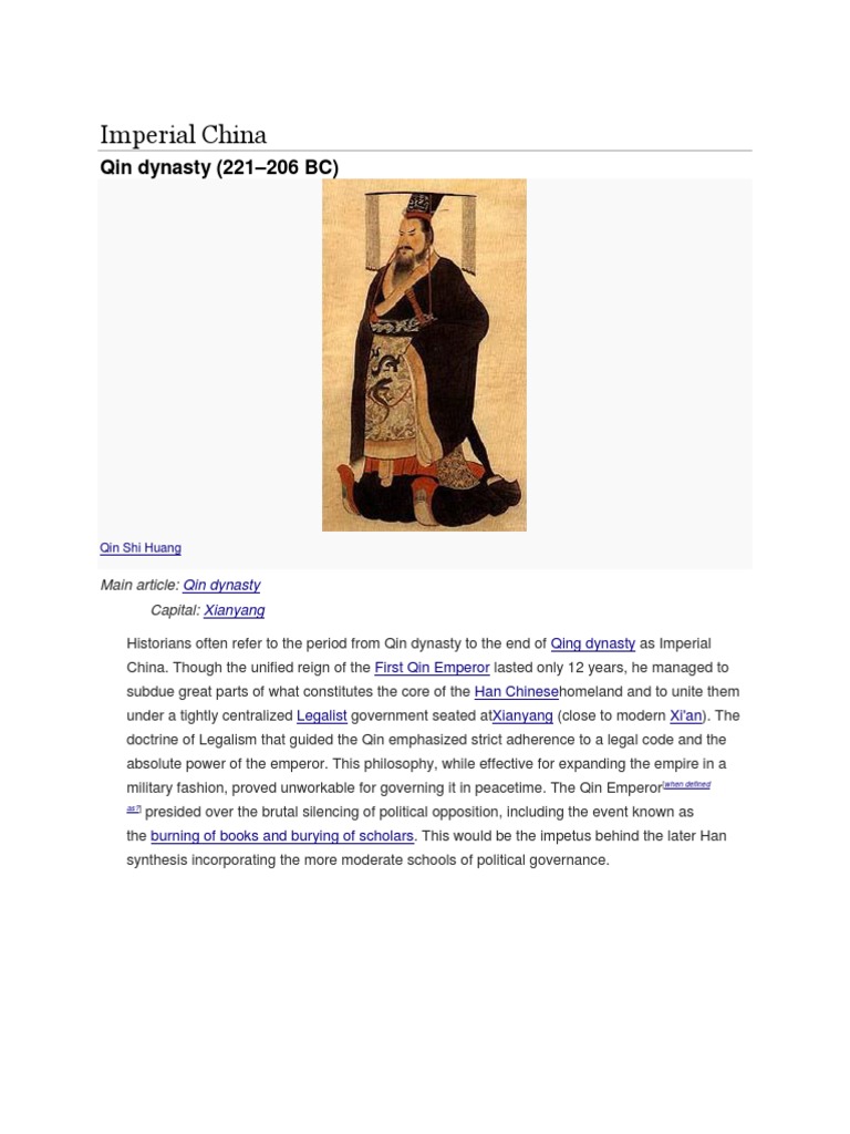 Imperial China: Qin Dynasty (221 - 206 BC) | PDF | History Of China ...