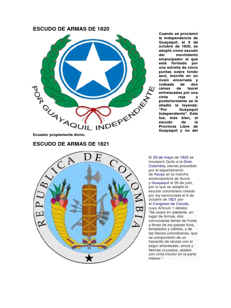 Escudo De Armas De 1820: 29 de mayo 1822 Gran Colombia Azuay Guayaquil ...