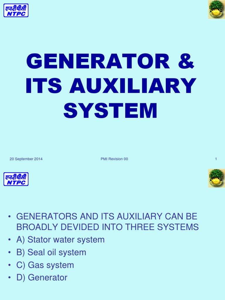 Generator and Auxiliary Systems Overview | PDF | Pump | Electric Generator
