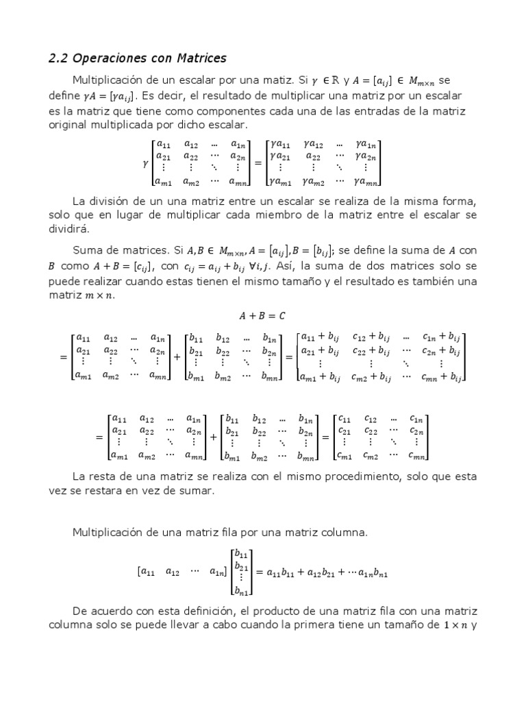 2.2 Operaciones Con Matrices | Matriz (Matemáticas) | Multiplicación