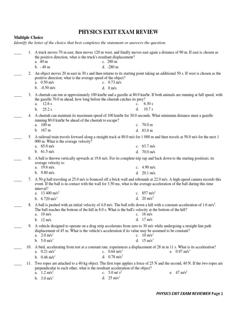 Physics Exit Exam Review | PDF | Lens (Optics) | Tension (Physics)