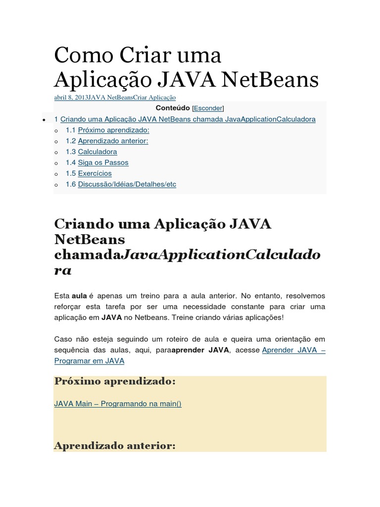 Como Criar Uma Aplicação JAVA NetBeans | PDF | Calculadora | NetBeans