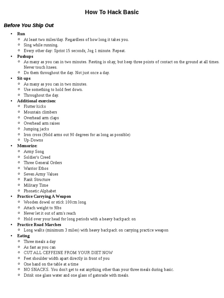 How To Prepare Physically And Mentally For Basic Training Pdf Armed