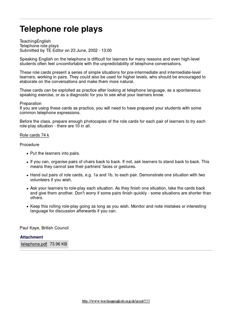 Telephone Role Plays | PDF
