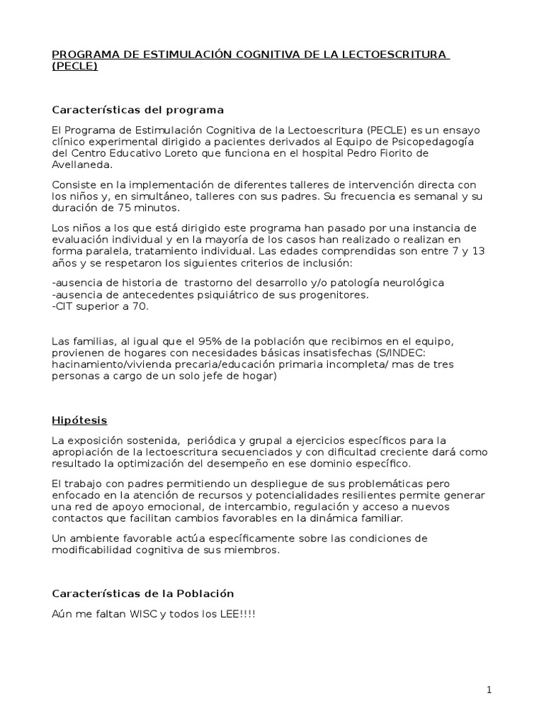 Programa PECLE: Estimulación en Lectoescritura | PDF | Ciencia ...
