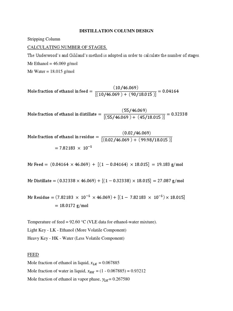 Distillation Column Design | PDF | Distillation | Density