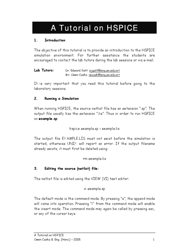 A Tutorial On HSPICE | PDF | Mosfet | Computer File