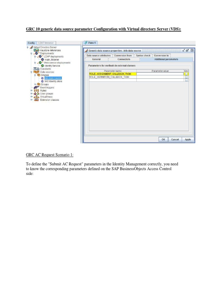 Configuration of Generic Data Source Parameters and Request Scenarios in SAP GRC Access Control ...