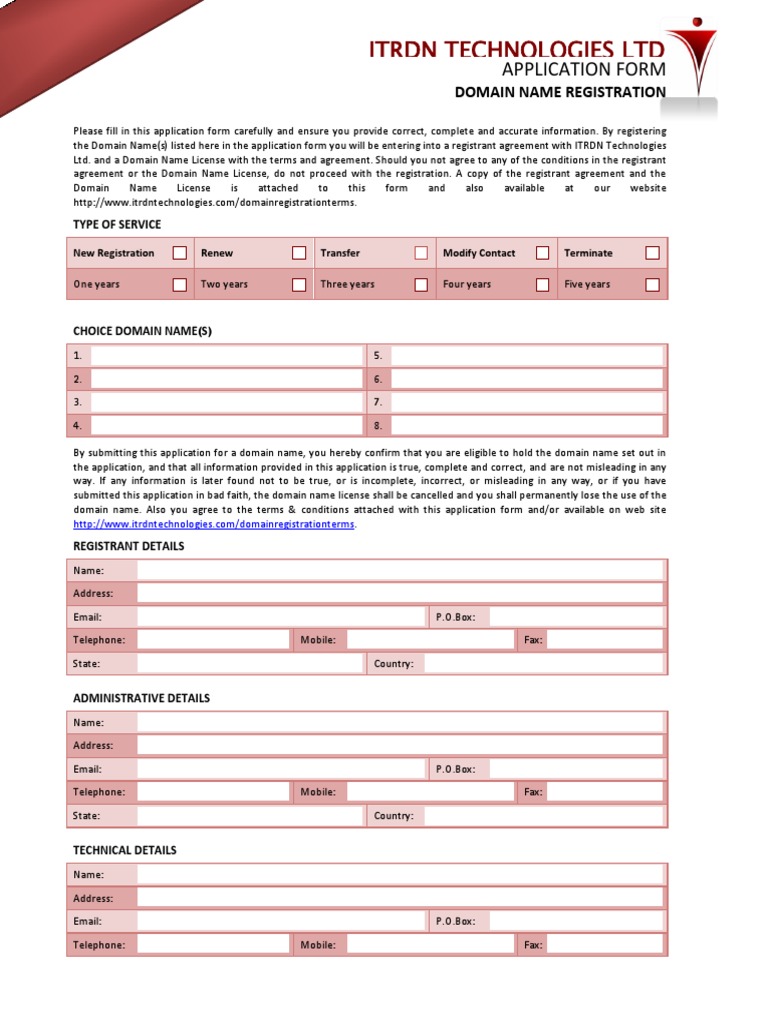 Domain Name Registration Form | Download Free PDF | Domain Name ...