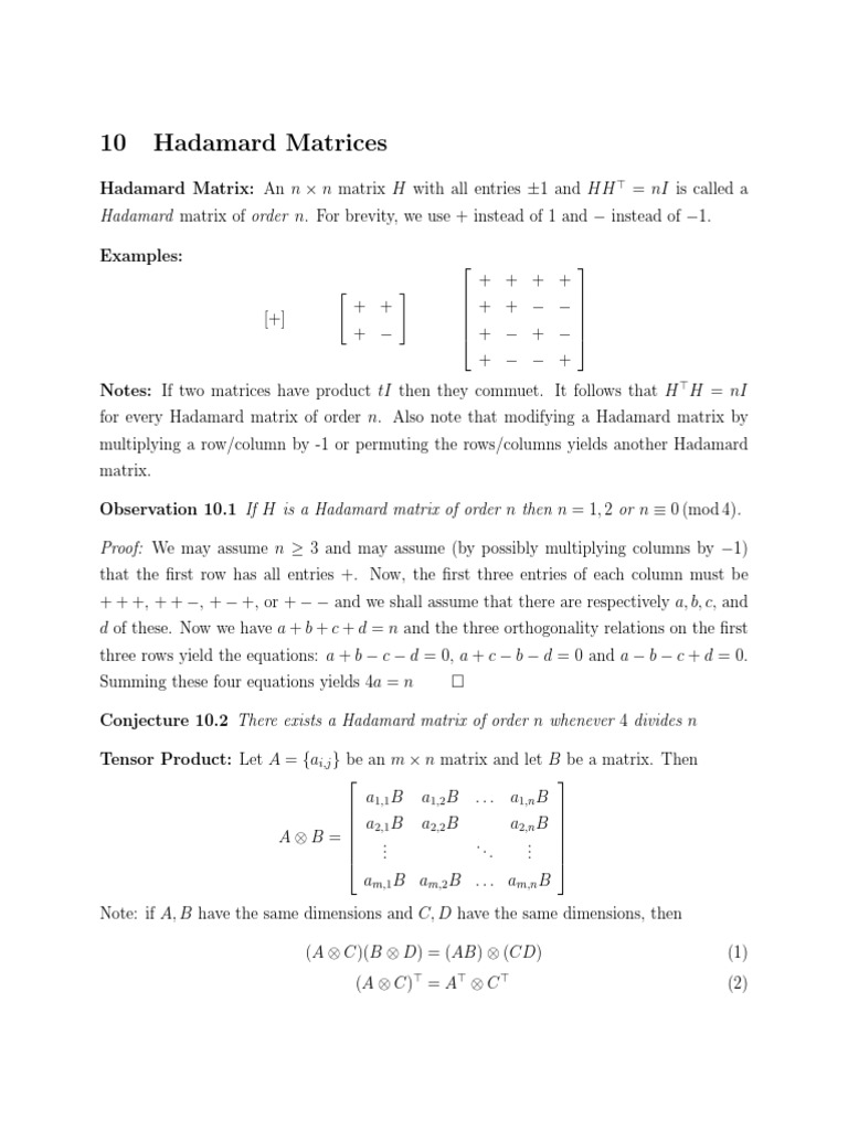 10 Hadamard Matrices | PDF | Matrix (Mathematics) | Geometry